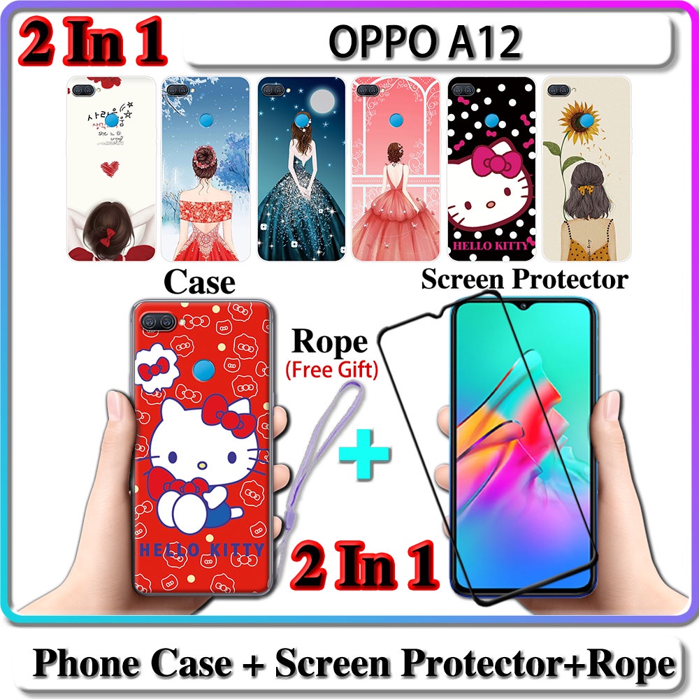 2 IN 1 Case OPPO A12 Case with Tempered Glass Curved Ceramic Screen ...