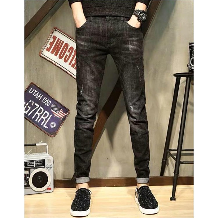 Men's Fashion Washed Black None Stretch Jeans Casual Attire Denim Pants ...