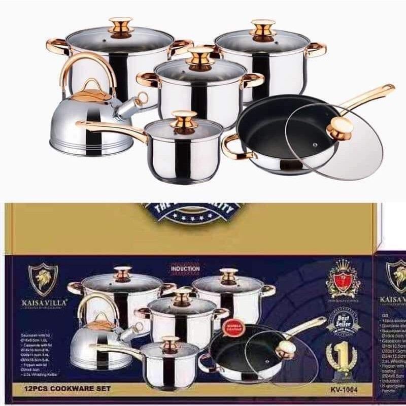 Kaisa Villa 12pcs Nonstick Cookware Set (Gold) | Shopee Philippines