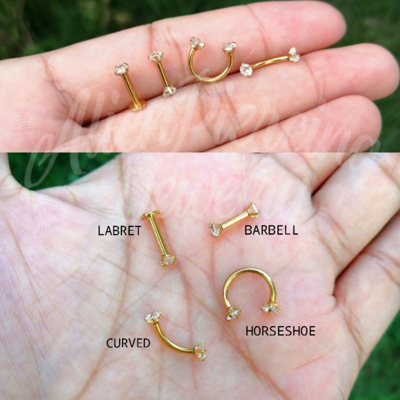 Gold Gem | Barbell Labret Curved Horseshoe | Shopee Philippines