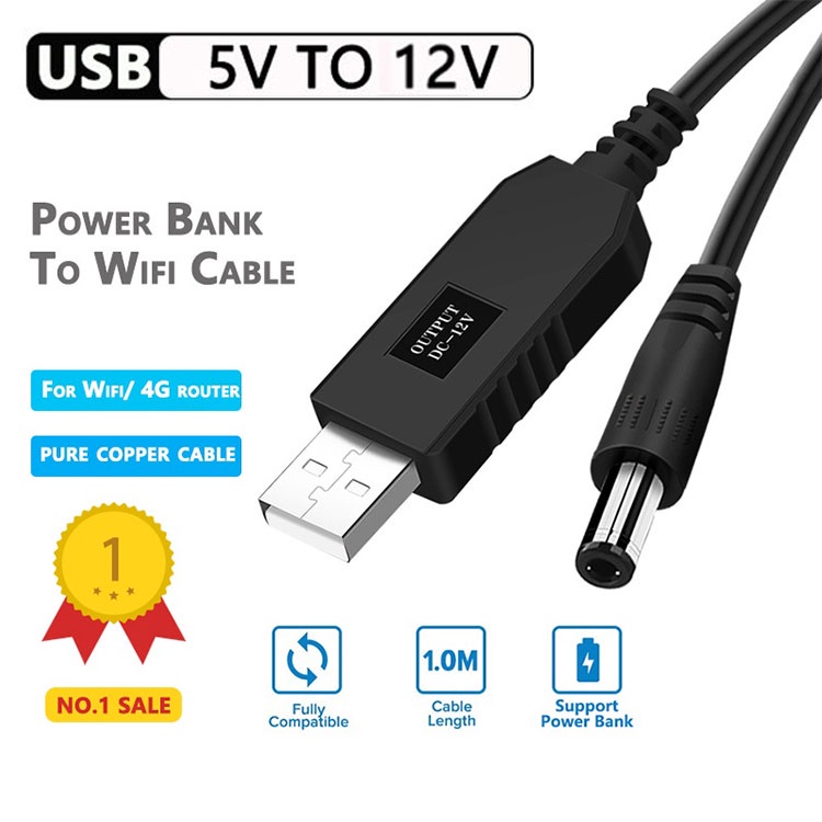 Jimzoo WiFi to Powerbank Cable Connector DC 5V to 12V USB Cable Boost ...