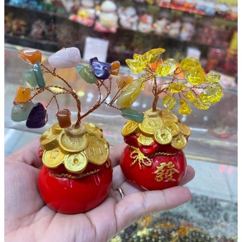 Feng shui gem money tree crystal countertop small cure bonsai money ...