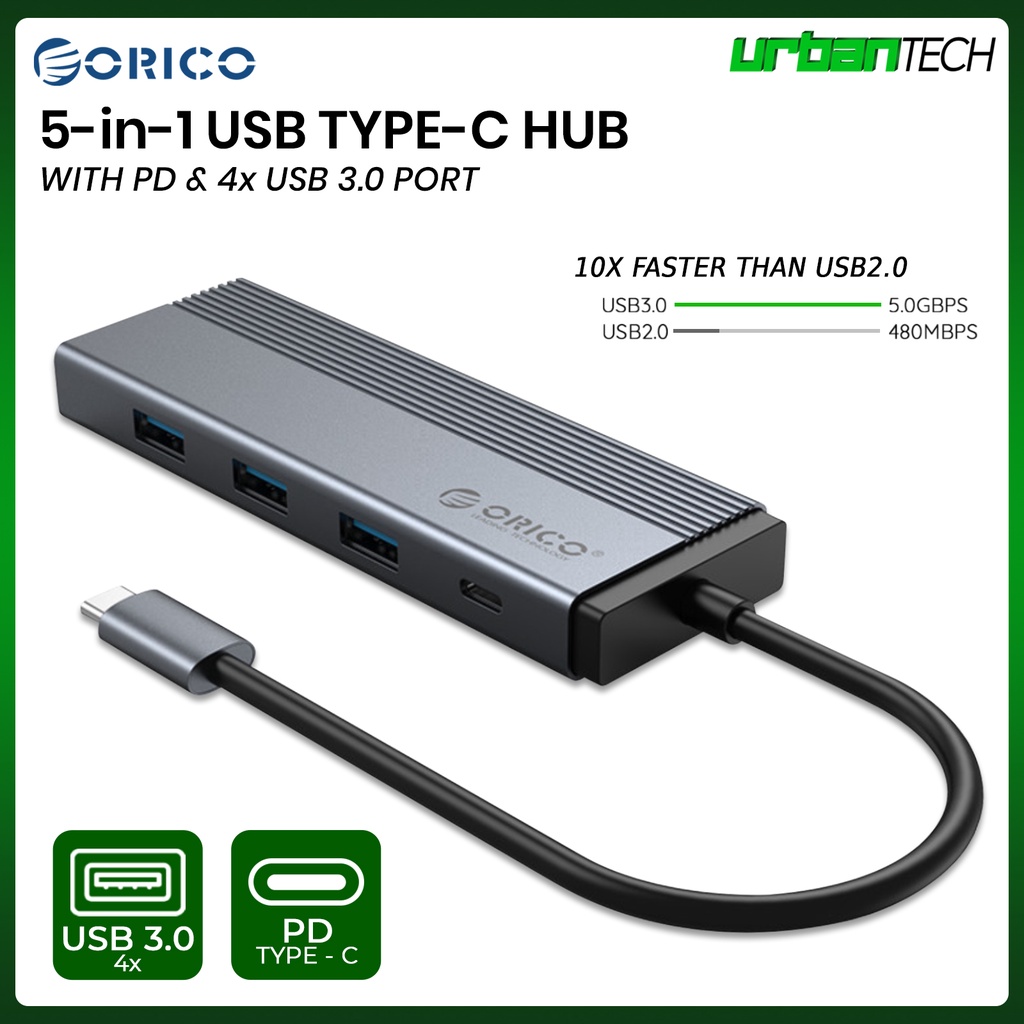 ORICO 5-IN-1 Hub with 4 Ports USB 3.0 Hub and 100W PD Type-C Port ...