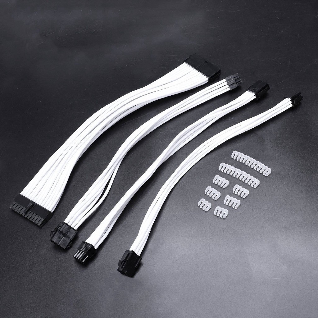 White Sleeved PC Psu Extension Cable cpu gpu sata 1Pcs Atx 24Pin/Eps 4+4Pin/Pci-E 8Pin/Pci-E ...
