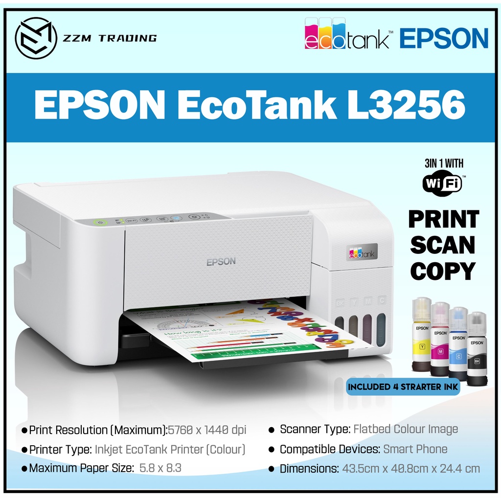 EPSON EcoTank L3256 Wi-Fi All-in-One Ink Tank Printer ( FREE INK AND ...