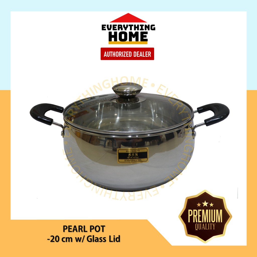 High Quality Stainless Steel Pearl Pot w/ Glass Lid 20 CM / 4003 ...