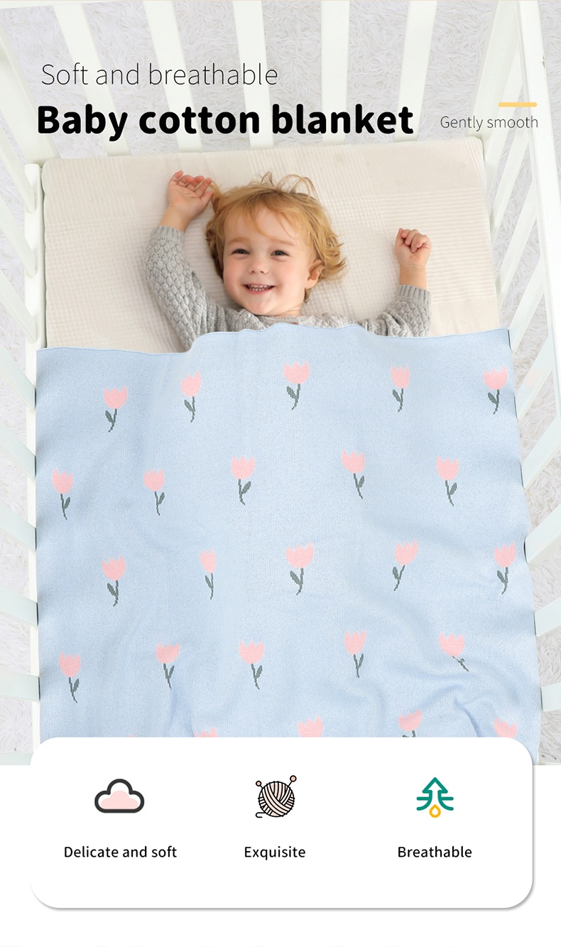 Lovely Flower Knitted Baby Blankets Soft Cotton Swaddle Wrap Toddler Infant Bed Sleeping Cover ...
