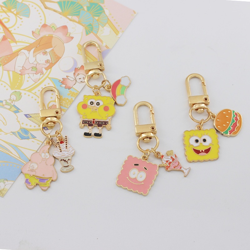 Cartoon Cute SpongeBob SquarePants Keychain Alloy Enamel Keychain Bag ...