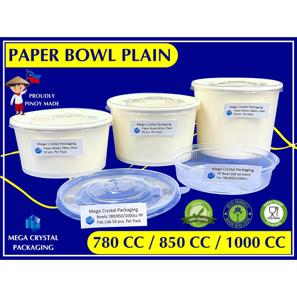 [ 50 Pcs. ] Paper Bowl Plain 780 / 850 / 1000 CC with/without Lid ...