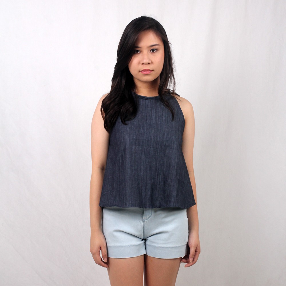 Reims Chambray Halter Top (Blue) | Shopee Philippines