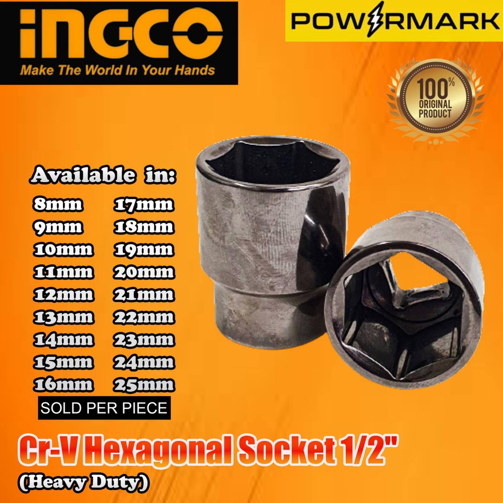 Ingco Heavy Duty Cr V Hexagonal Socket 1 2 Available In 8mm To 25mm