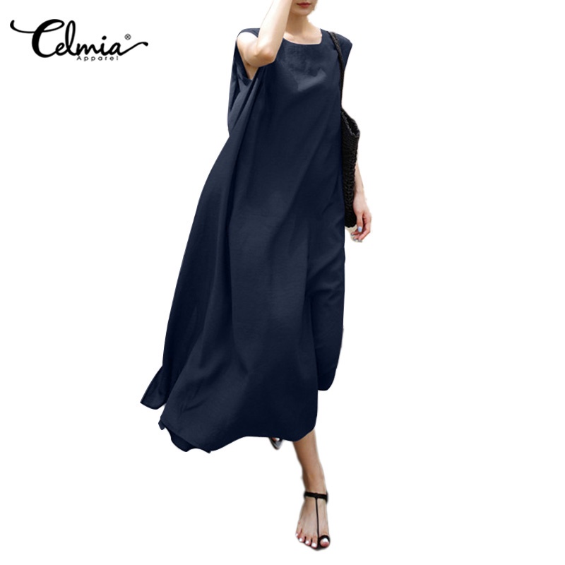 Celmia Women Summer Long Dress Sleeveless Crewneck Party Casual Loose ... Celmia Women Summer Long Dress Sleeveless Crewneck Party Casual Loose ...