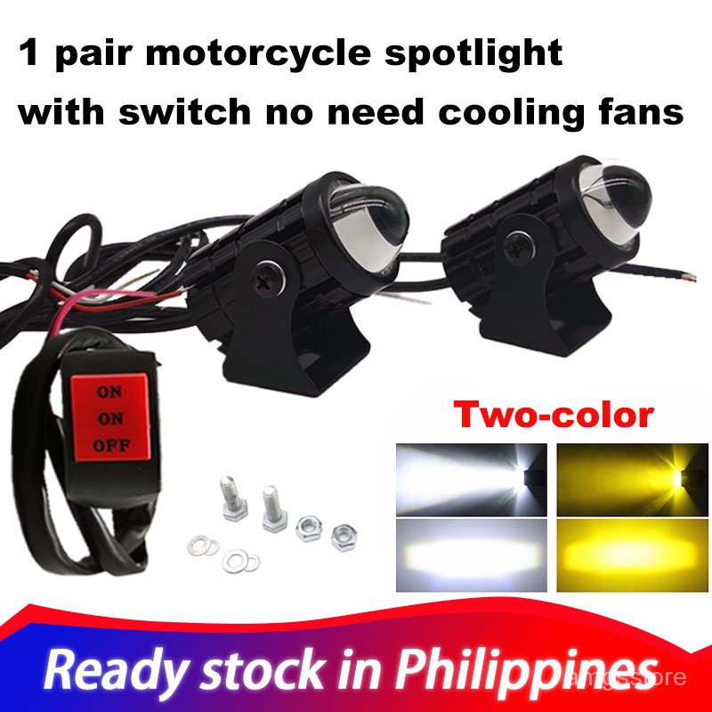 Motorcycle Mini Driving Lights High Low Yellow/White LED Headlights Version 2 with Switch 2Pcs ...