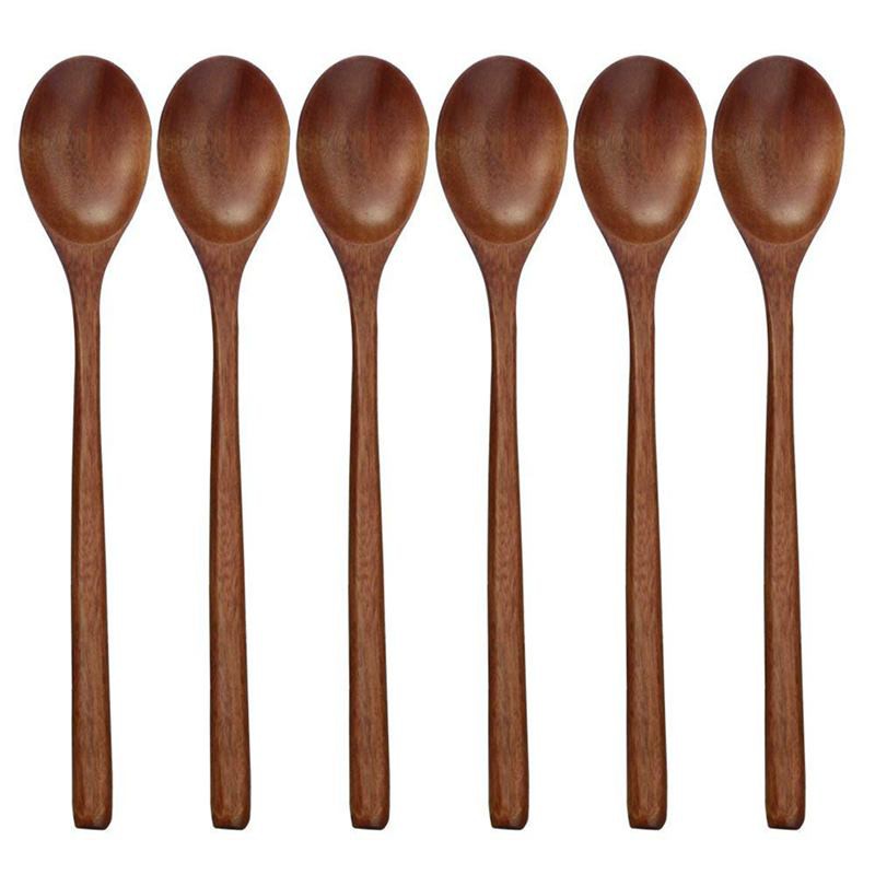 Wooden Spoons 6 Pieces Wood Soup Spoons For Eating Mixing Stirring