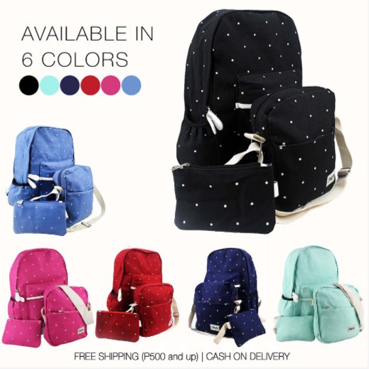 3 in 1 Polka Dot Backpack Set Korean Bag Jing Pin | Shopee Philippines