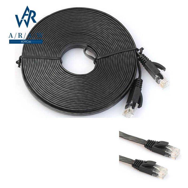 Network cable rj45 lan patch lead flat cat6 ethernet em router black ...