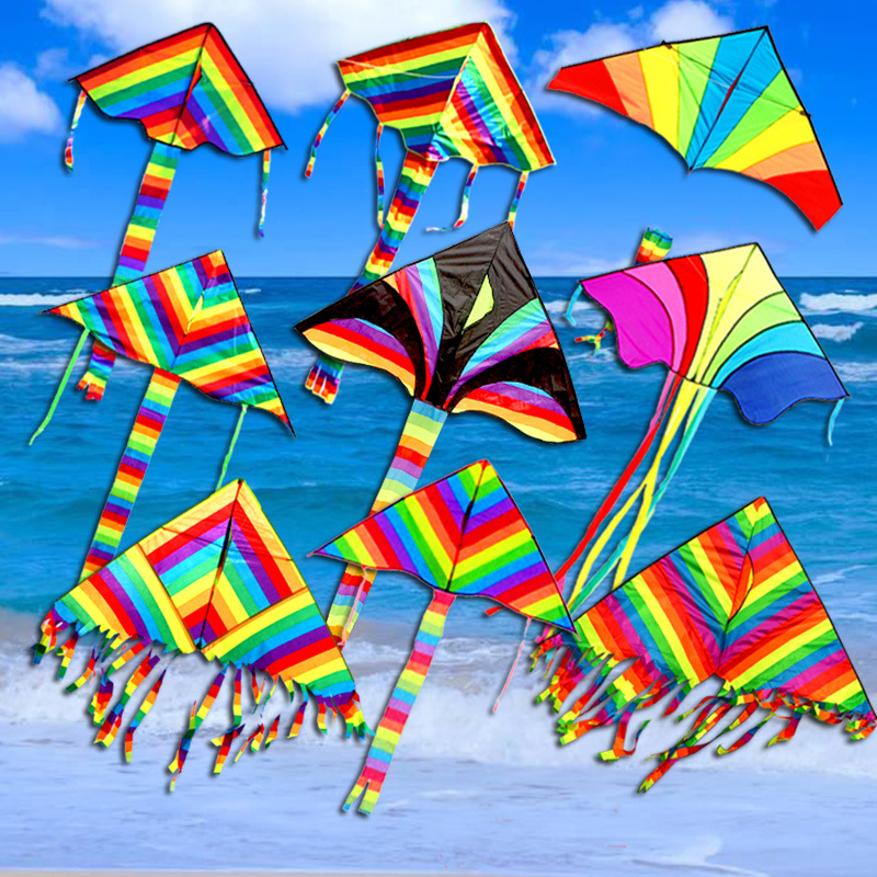 【Free String 30m】Rainbow Strips Kite Kids Single Line Kites Flying Toys ...