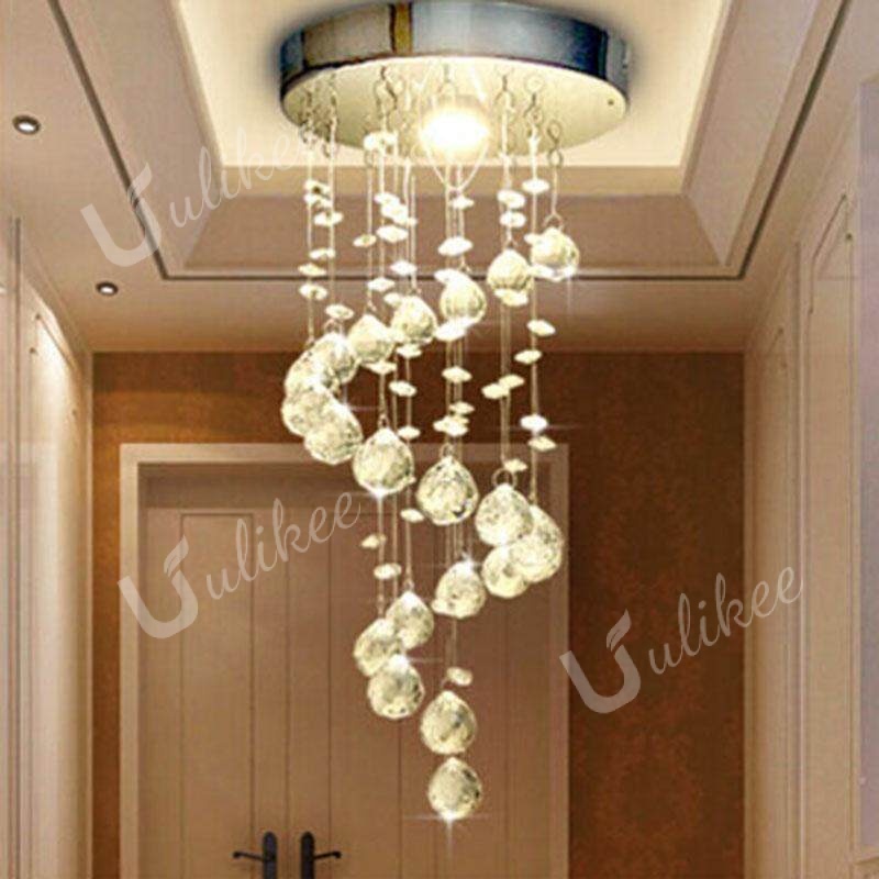 Ulikee Hanging Wire Round Balcony Spiral Crystal Chandelier Entrance ...