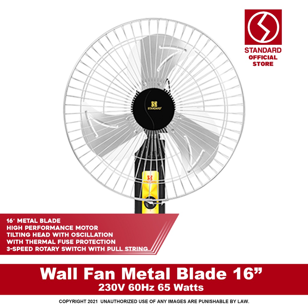 Standard Electric Fan Wall Fan 16 inches (Metal Fan Blade) | Shopee ...