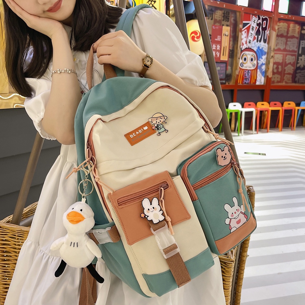 Buckle Backpack Women Waterproof Color Patchwork Backpacks Teenage Girl ...