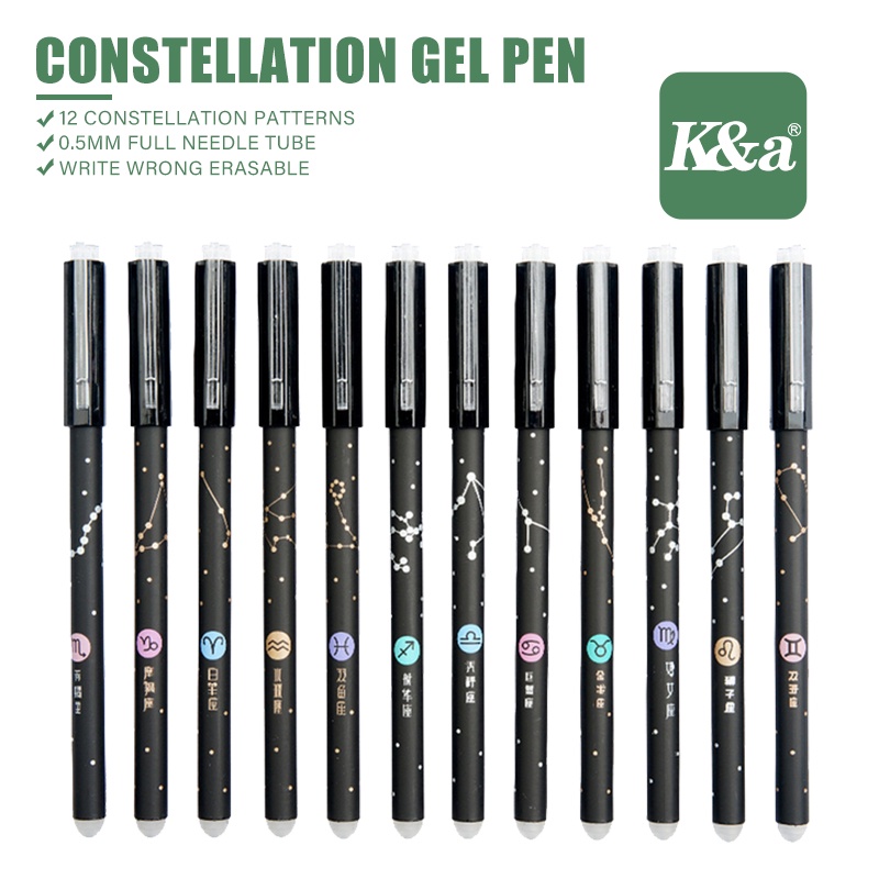 K&A 12 Pcs/Box Black Ink Erasable Gel Pen 12 Constellation | Shopee ...