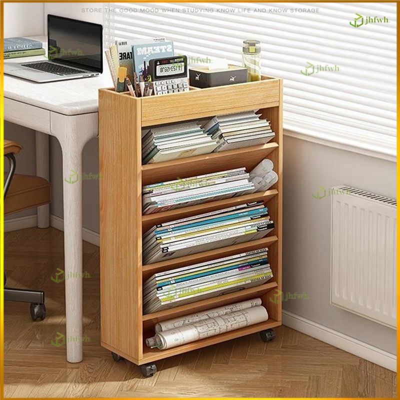 Bookshelf tableside mobile bookcase storage rack classroom narrow seam ...
