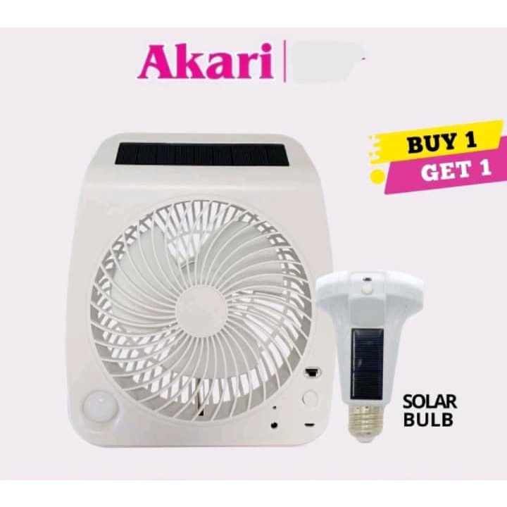 Akari 7" Rechargeable Fan with 1W Solar Panel - ARF-3721G + Solar Bulb ...