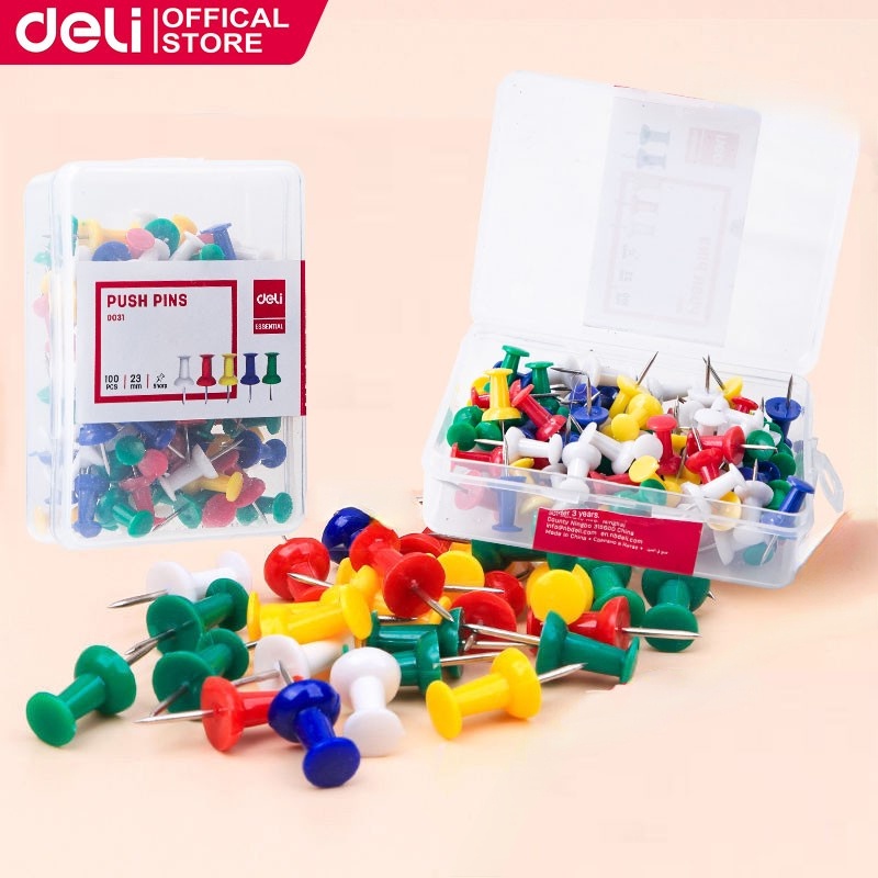 Deli 35/100pcs Push Pins 5 colors Push Pin Cute Thumb Tacks Set E0031 ...