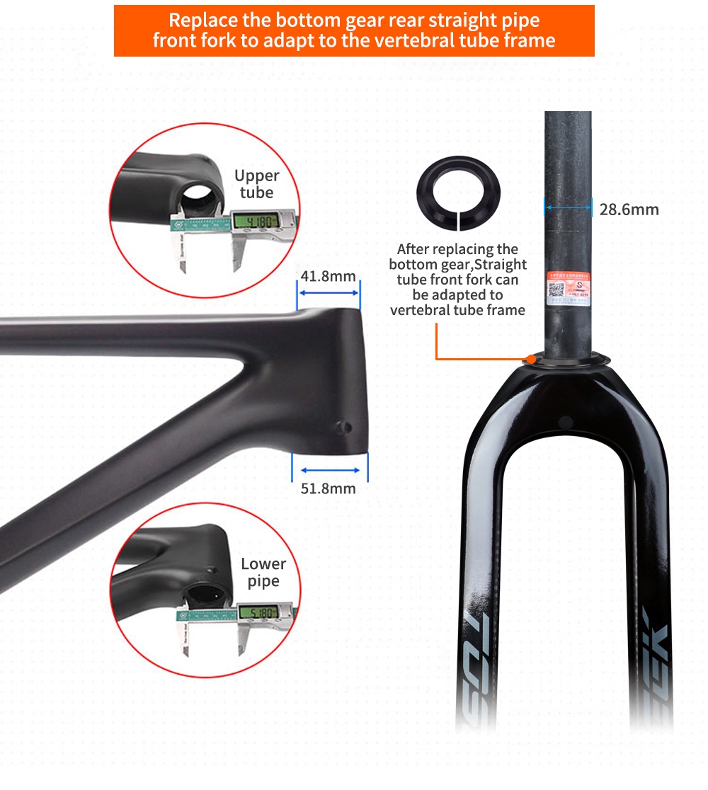 TOSEEK Carbon Bike Fork Non-Tapered Rigid Straight Tube Fit 26 27.5 29 ...