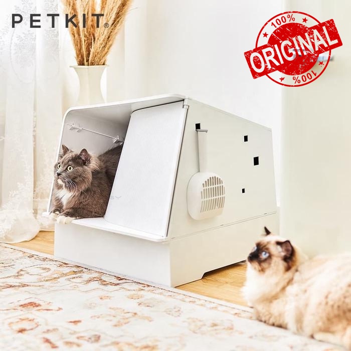 PETKIT White Villa Semi-Enclosed Cat Litter Box with Litter Scoop ...