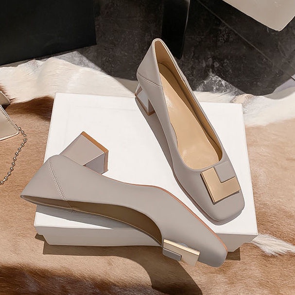 High Heel Shoes Square Toe Chunky Heel Women2022Fashion Work Shoes ...