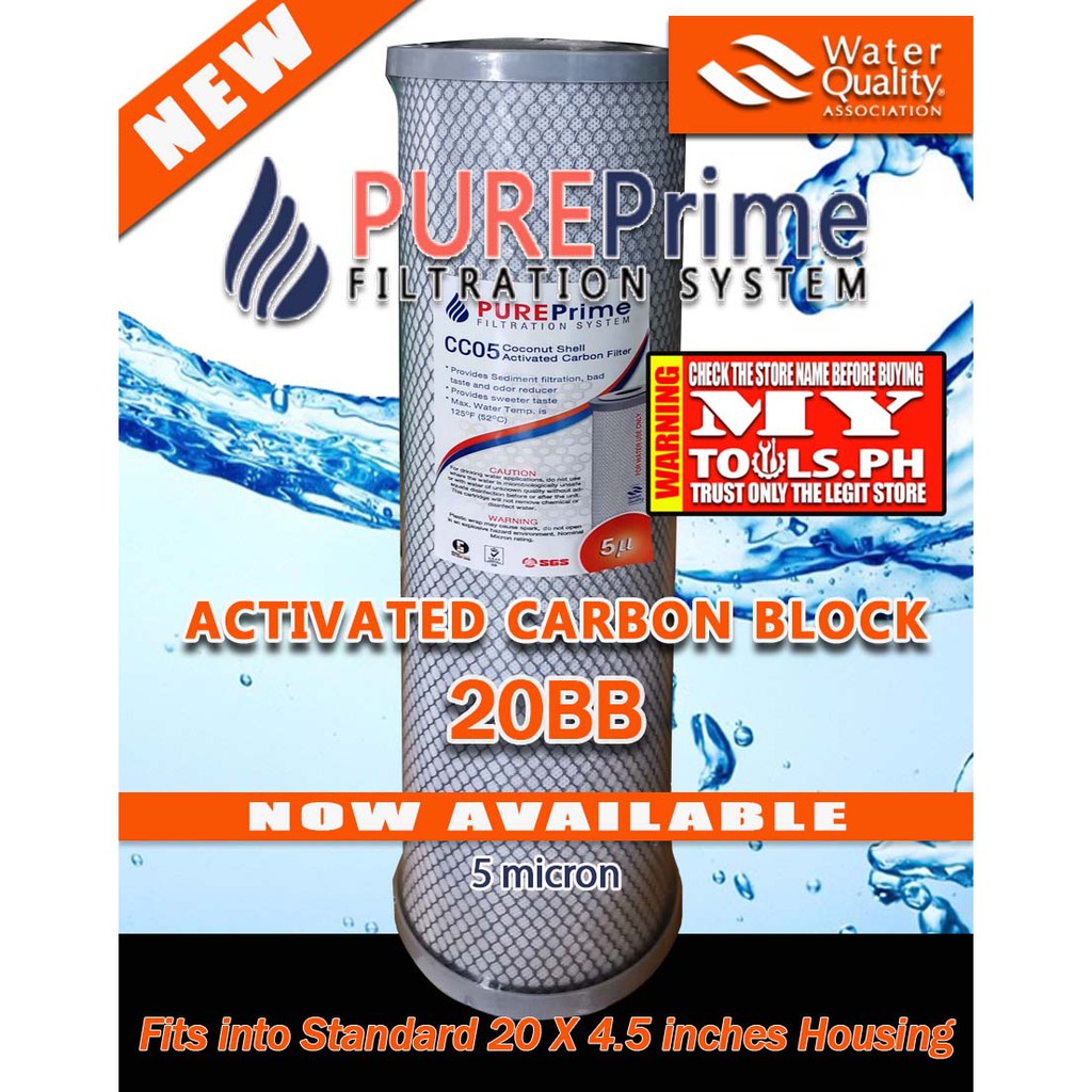 20BB Pure Prime Activated Carbon Block Cartridge Water Filter 20 X 4.5 inches | Shopee Philippines