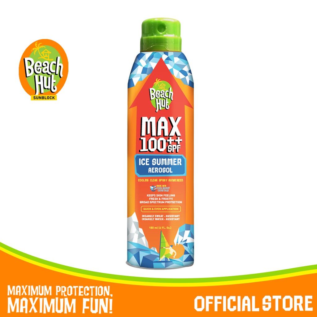 Beach Hut Sunblock Max 100++ SPF Ice Summer Aerosol Sunscreen Spray ...