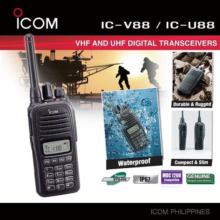 ICOM V88 VHF 5.5 Watts IP67 Rugged, Compact, Waterproof Professional ...