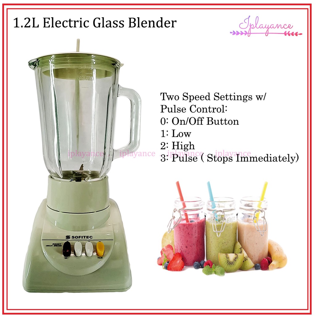 1.2L Electric Food Blender Glass Pitcher with Cover and Mixer Fruit ...