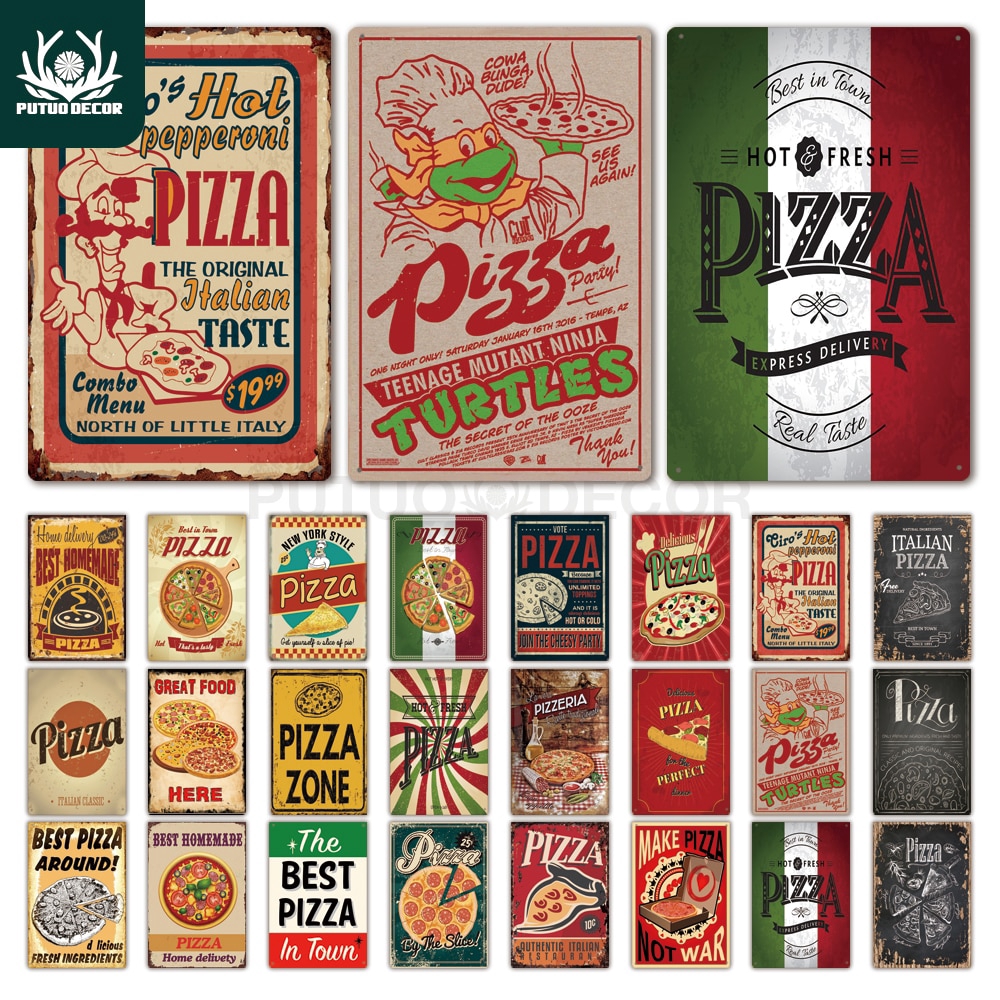 Pizza Metal Sign Vintage Tin Sign Plaque Vintage Retro Wall Decor for ...