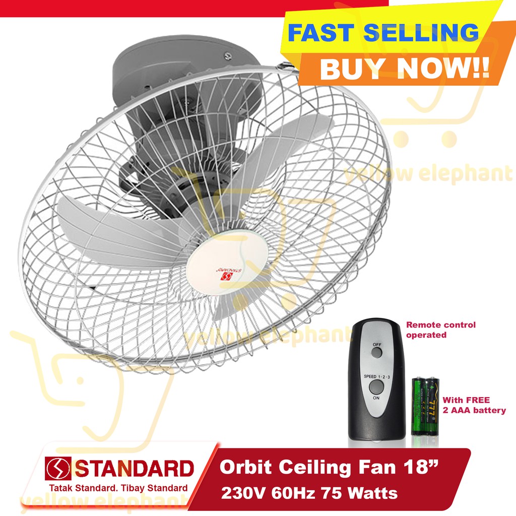 Standard Electric Fan Orbit Ceiling 16 Inches Banana Type Plastic Blade ...