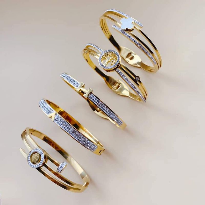 24K Gold plated Fashion brand with stone Bangles design stainless ...