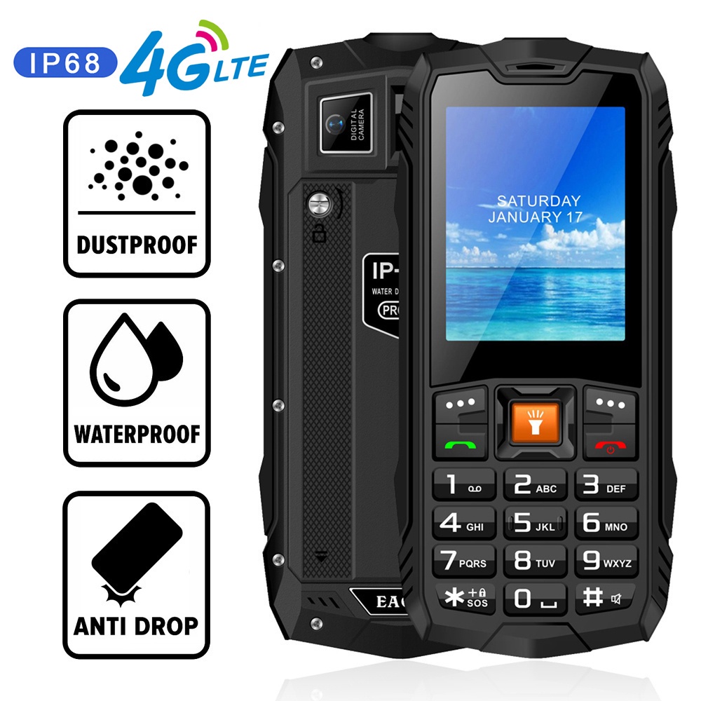 EAOR 4G LTE Rugged Phone IP68 Waterproof Mobile Phone 2800mAh Big ...