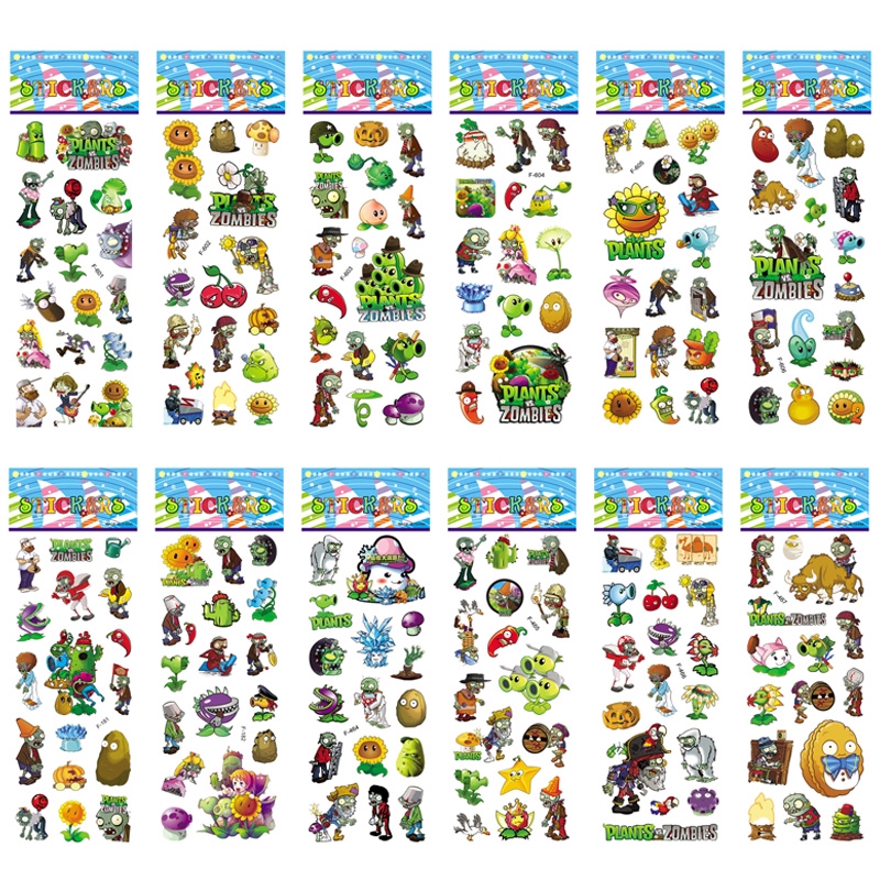 10 Sheets Plants Vs Zombies Stickers Cartoon Toys Children Scrapbook ...