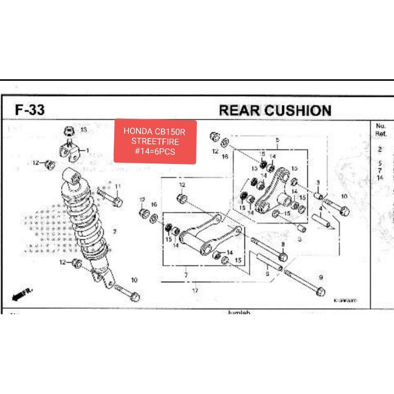 HONDA CB150R STREETFIRE REAR SHOCK ABSORBER LINKAGE BEARING 6PCS ...