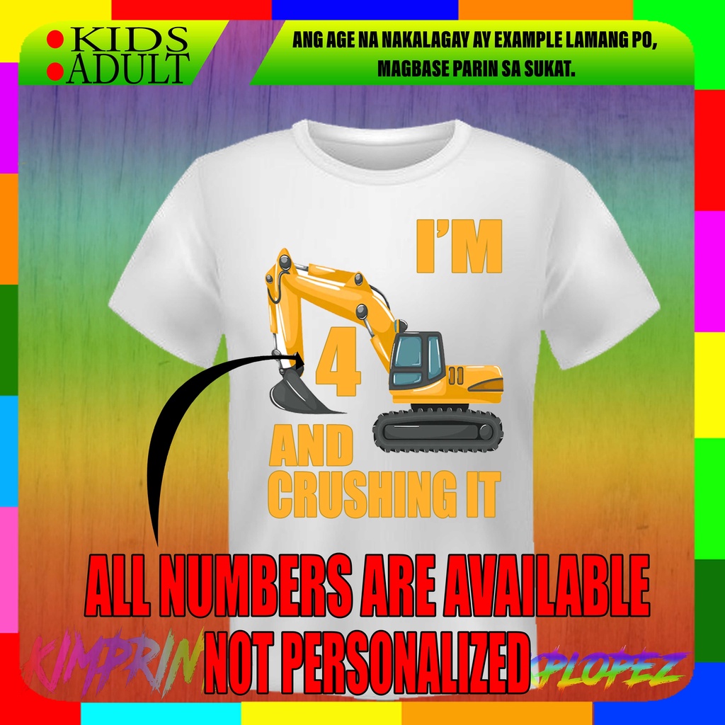 BACKHOE CONSTRUCTION DESIGN BIRTHDAY SHIRT FOR KIDS UNISEX ANY AGE ...