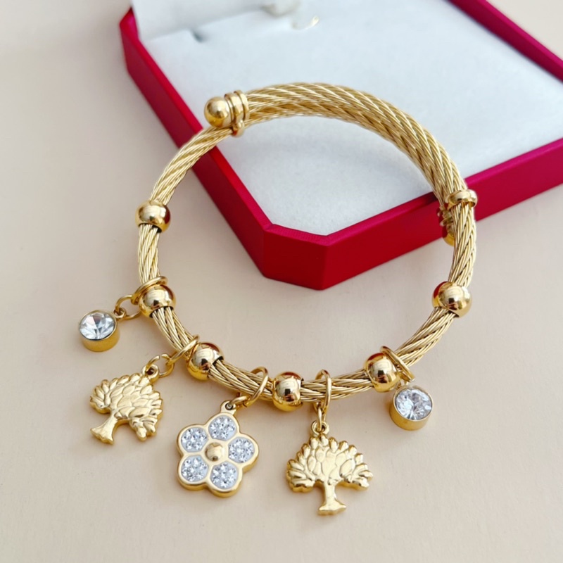 18k Gold tassel Bracelet Stainless Steel lucky charms Bangles hip hop ...