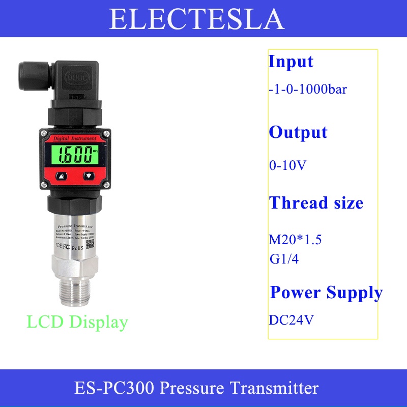 LCD Display Pressure Transmitter Output 0-10V 4-20mA For Liquid Water ...
