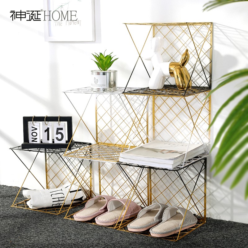 ins Nordic multifunctional floor grid wrought iron rack creative room ...