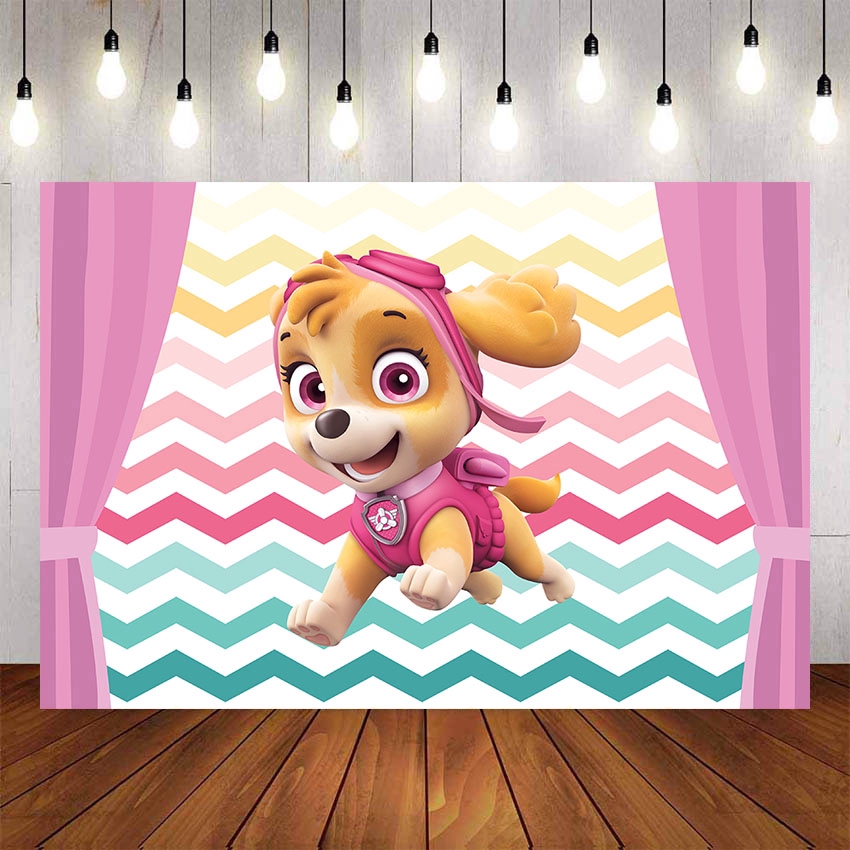 PAW Patrol Sky Backdrops Cartoon Girls Birthday Party Photography Pink ...