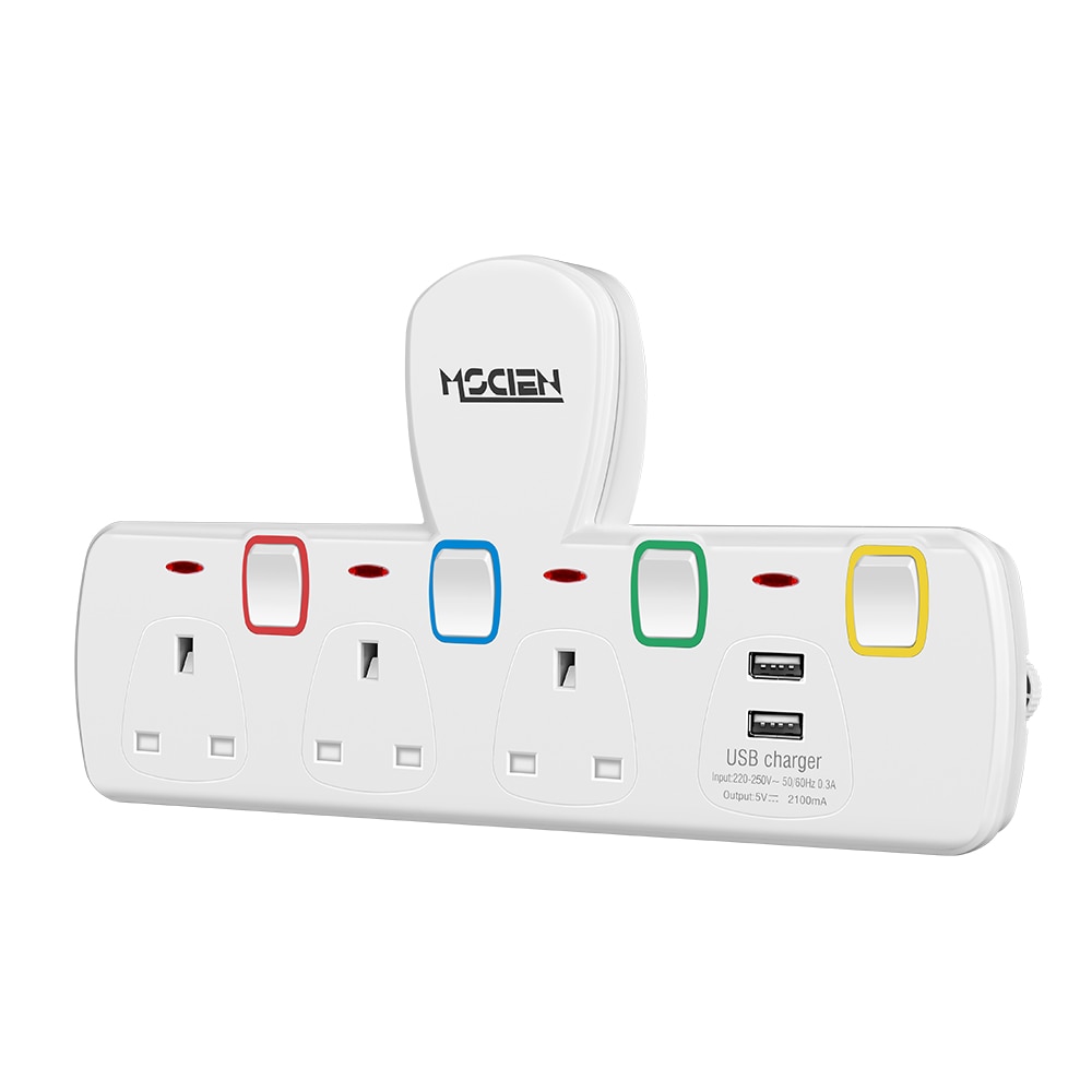 Plug Extension UK 3 Way with USB Mscien Wall Socket Extension ...