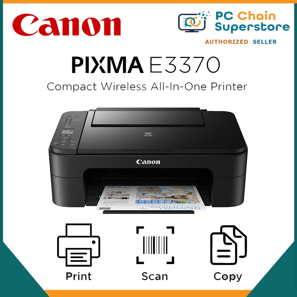 Canon Pixma E3370 Compact Wireless All-In-One Cartridge Printer w/ LCD (WIFI / Print / Scan ...