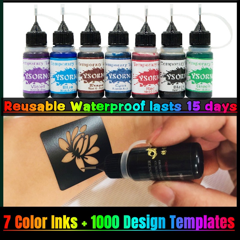 7 Color ink And 500+ Reusable Tattoo Design Template Pattern Temporary ...