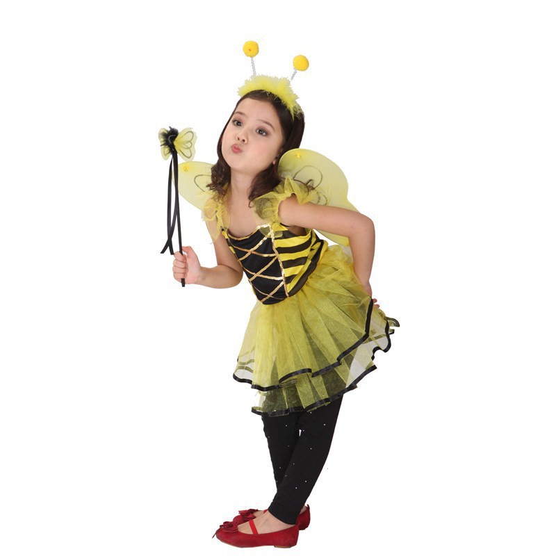 Girls Honey Bee Dress Child Insect Cosplay With Wings Kids Halloween ...